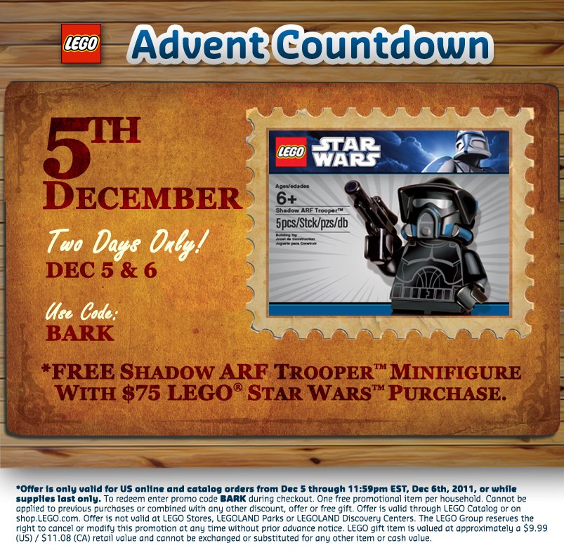 [US/CA] FREE LEGO Shadow ARF Trooper w/$75 - Toys N Bricks